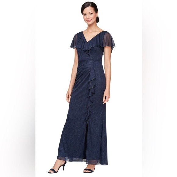 SL Fashions | Dresses | Sl Fashions Flutter Capelet Sheath Formal Dress ...